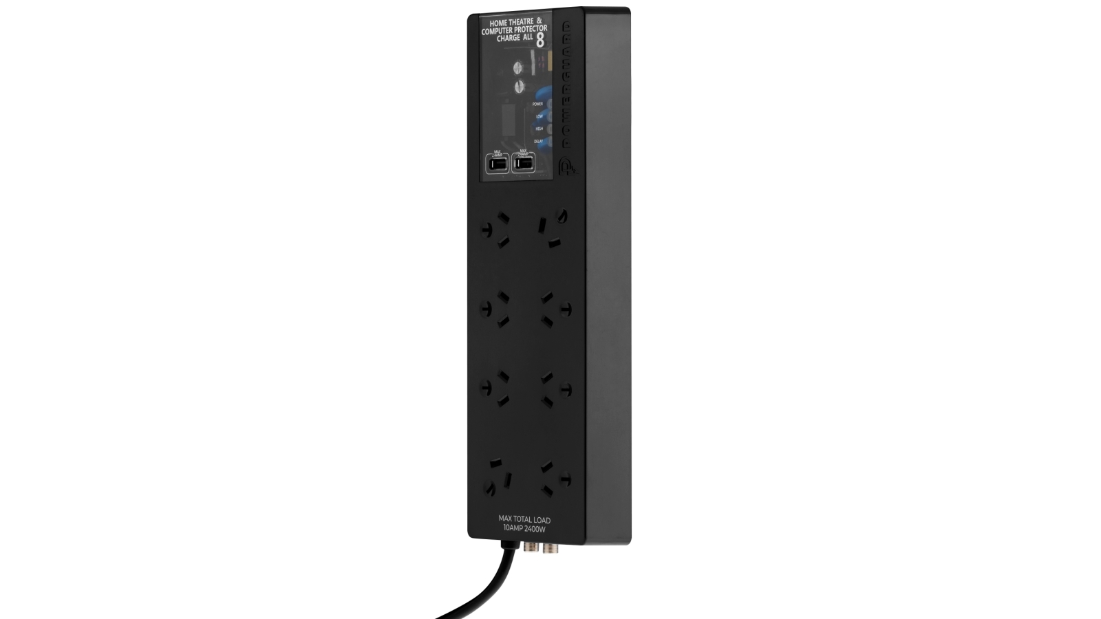 PowerGuard Charge All 8 Surge Protector - Black | Joyce Mayne