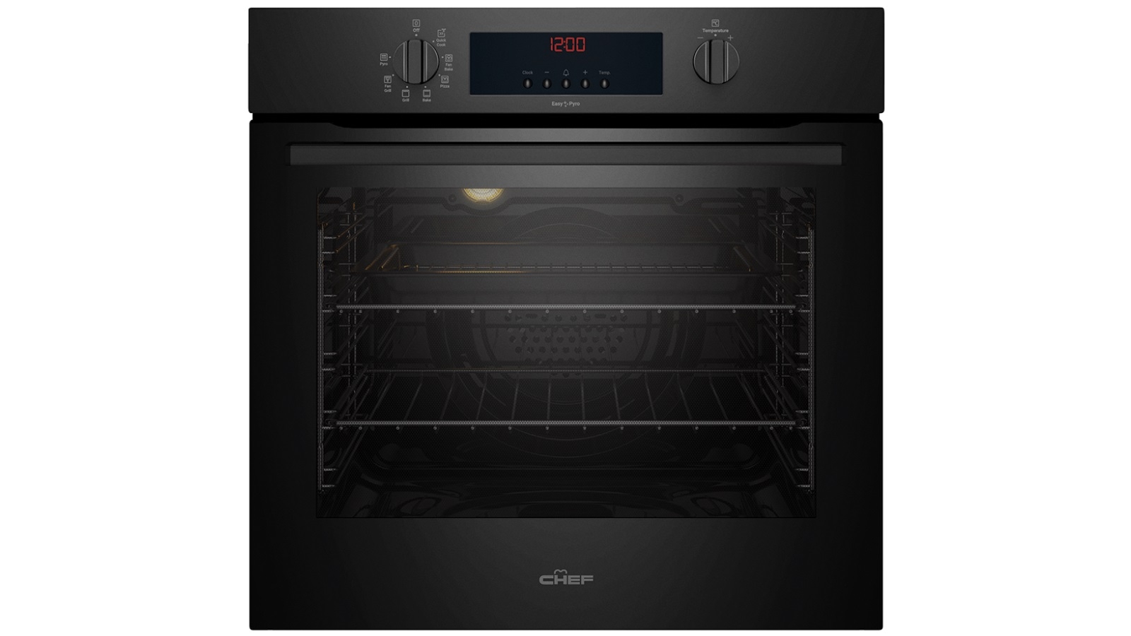Chef 600mm Multifunction 7 Fan Forced Oven with Easy Pyro Clean - Black ...