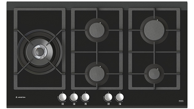 Ariston 900mm 5 Burner Black Glass Natural Gas Cooktop | Joyce Mayne
