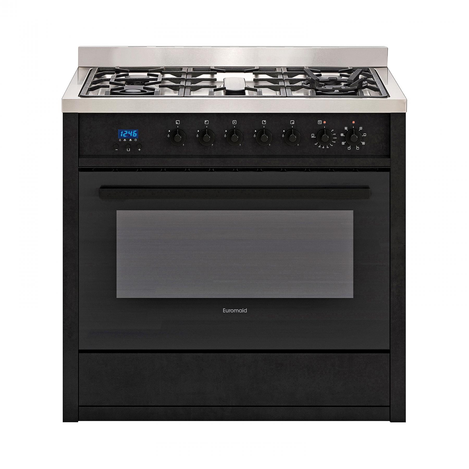Euromaid 900mm Dual Fuel Freestanding Cooker - Matte Black | Joyce Mayne