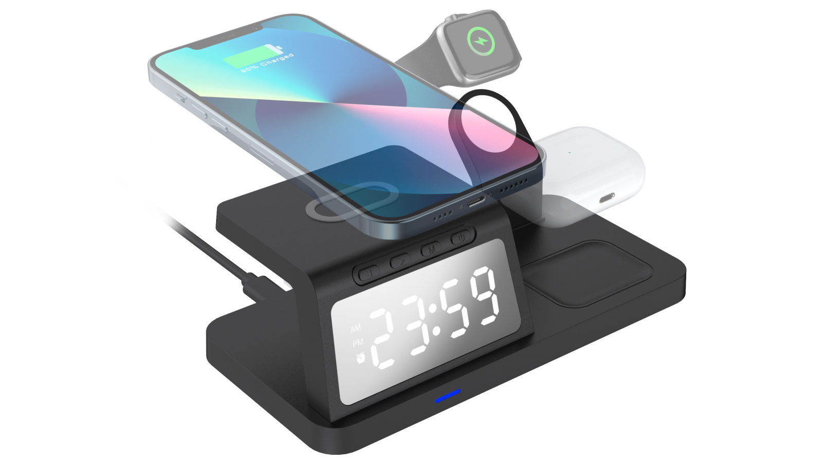 Laser 3-in-1 Wireless Charging Station with Alarm Clock - Black | Joyce ...